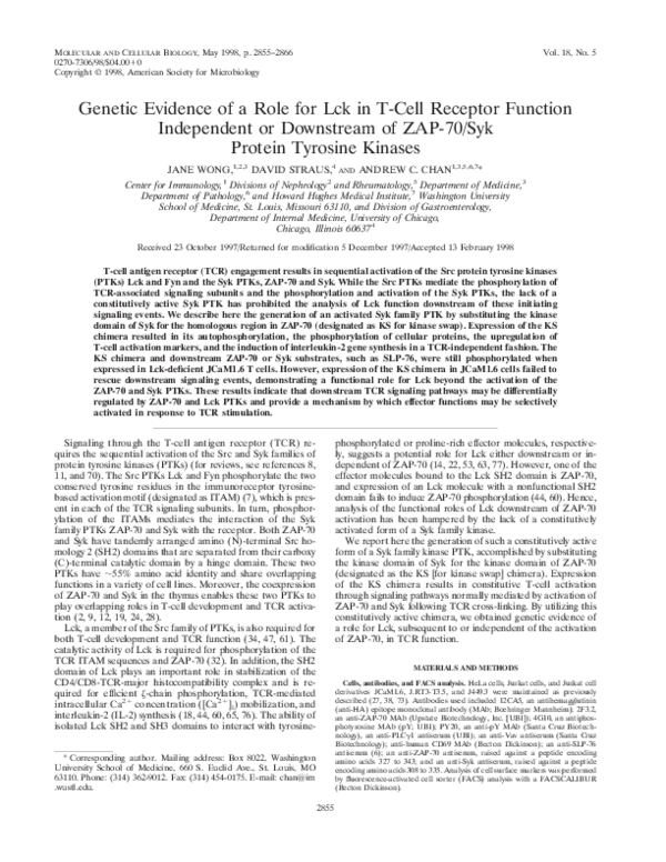 (PDF) Genetic Evidence of a Role for Lck in T-Cell Receptor Function ...