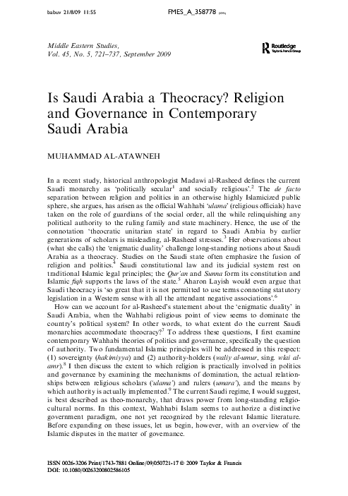 (PDF) Is Saudi Arabia a Theocracy? Religion and Governance in ...