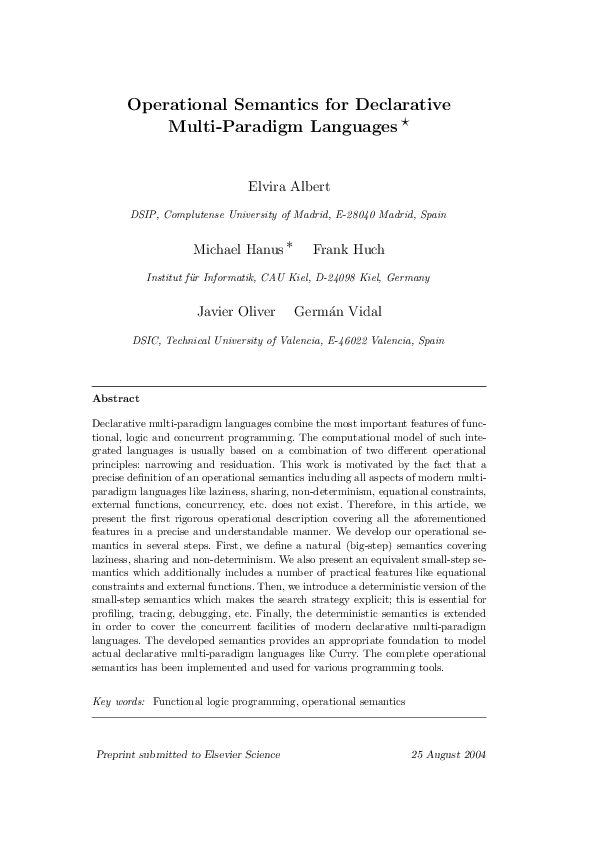 (PDF) Operational semantics for declarative multi-paradigm languages