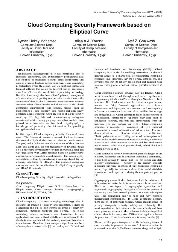 (PDF) Cloud Computing Security Framework based on Elliptical Curve