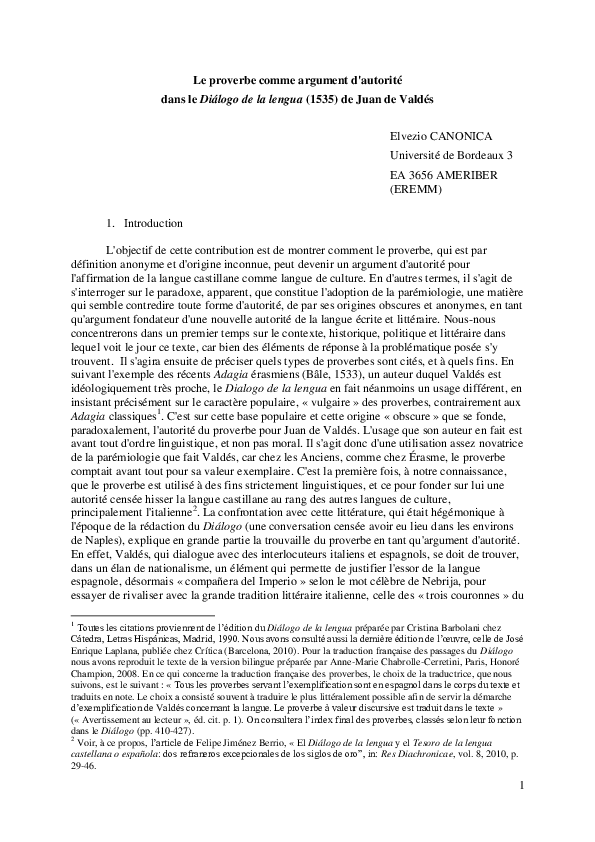 (PDF) Le proverbe comme argument d’autorité dans le Diálogo de la ...