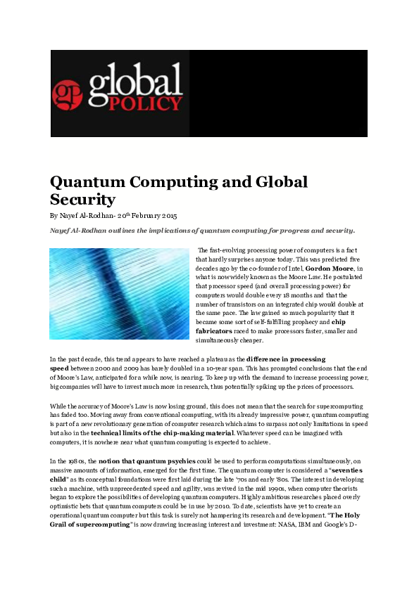 (PDF) Quantum Computing and Global Security- Global Policy Journal ...