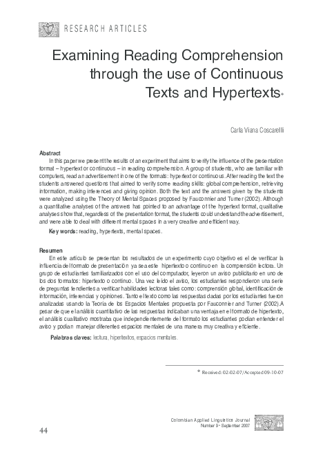 (PDF) Examining Reading Comprehension through the use of Continuous ...