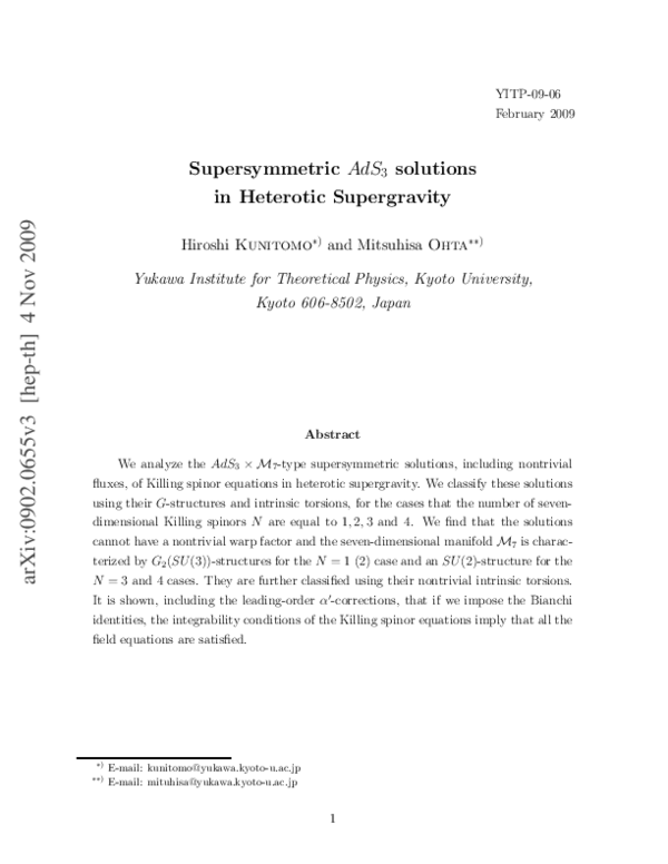 (PDF) Supersymmetric AdS 3 Solutions in Heterotic Supergravity | Mitsuhisa Ohta - Academia.edu