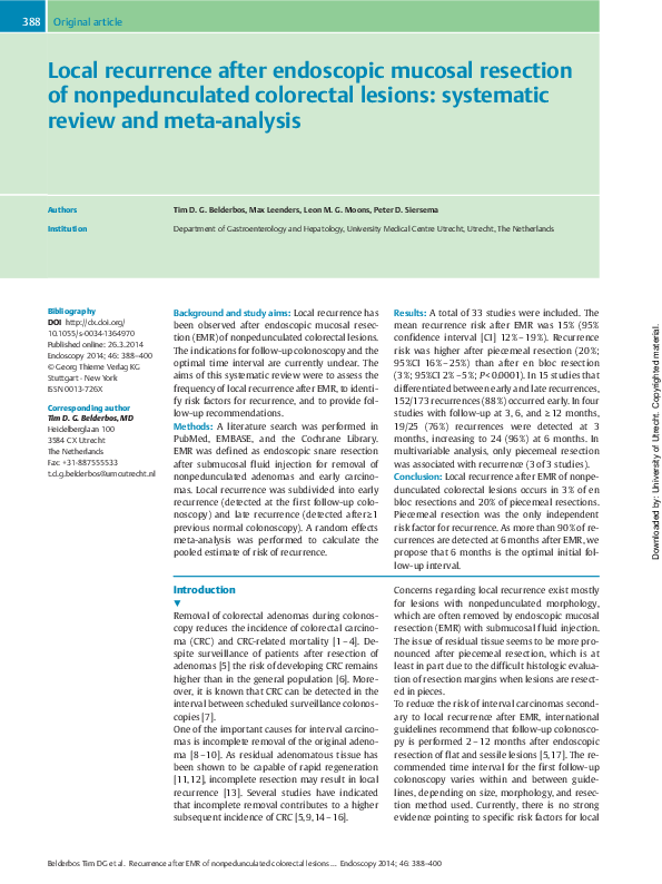 (PDF) Local recurrence after endoscopic mucosal resection of ...