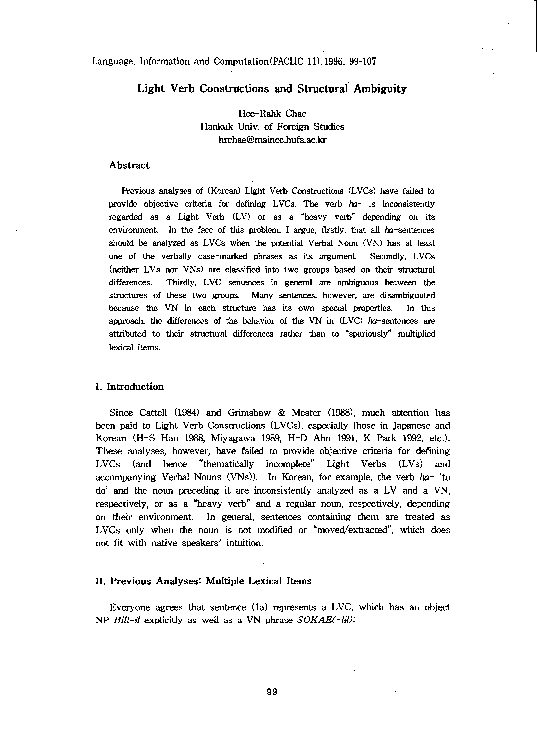 (PDF) Light Verb Constructions and Structural Ambiguity