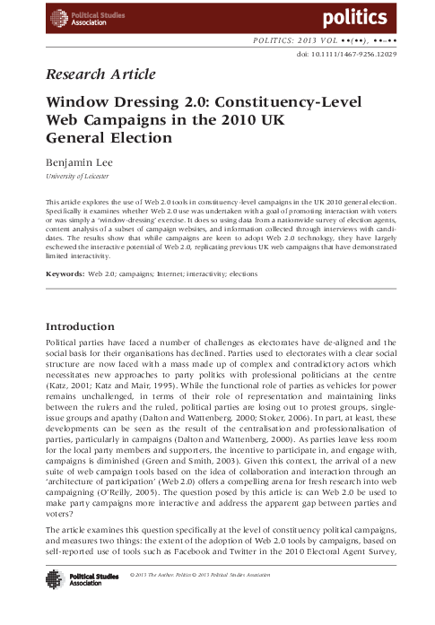 (PDF) Window Dressing 2.0: Constituency-Level Web Campaigns in the 2010 ...