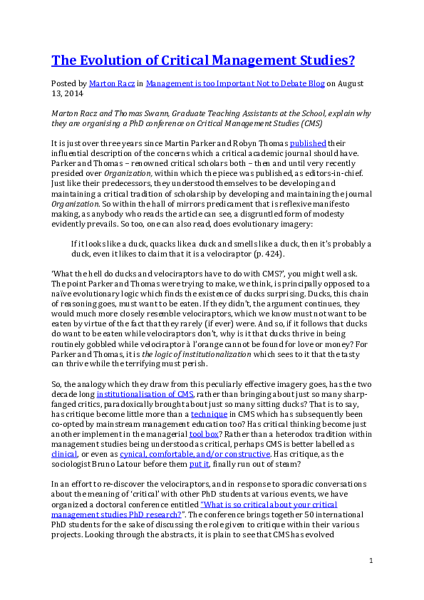 The Evolution of Critical Management Studies?