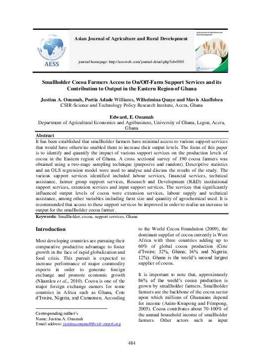 Smallholder Cocoa Farmers Access to On/Farm Support Services and its ...