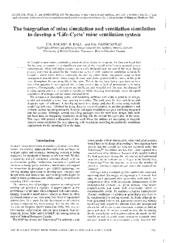 (PDF) The integration of mine simulation and ventilation simulation to ...