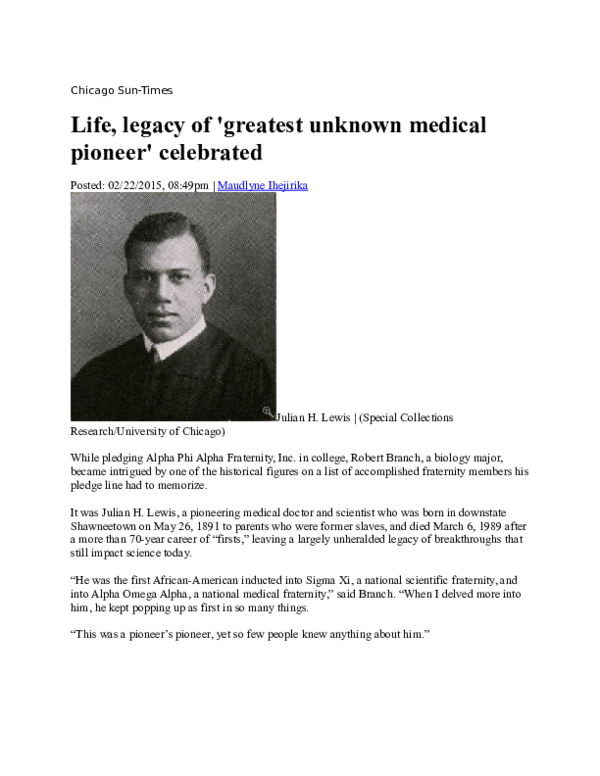 (DOC) The Life and Legacy of Dr. Julian Herman Lewis