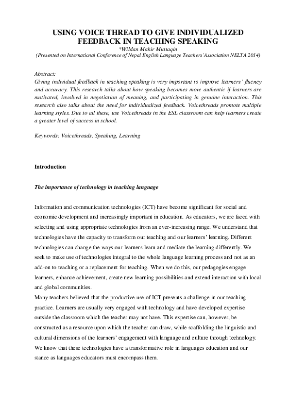 (PDF) USING VOICE THREAD TO GIVE INDIVIDUALIZED FEEDBACK IN TEACHING ...