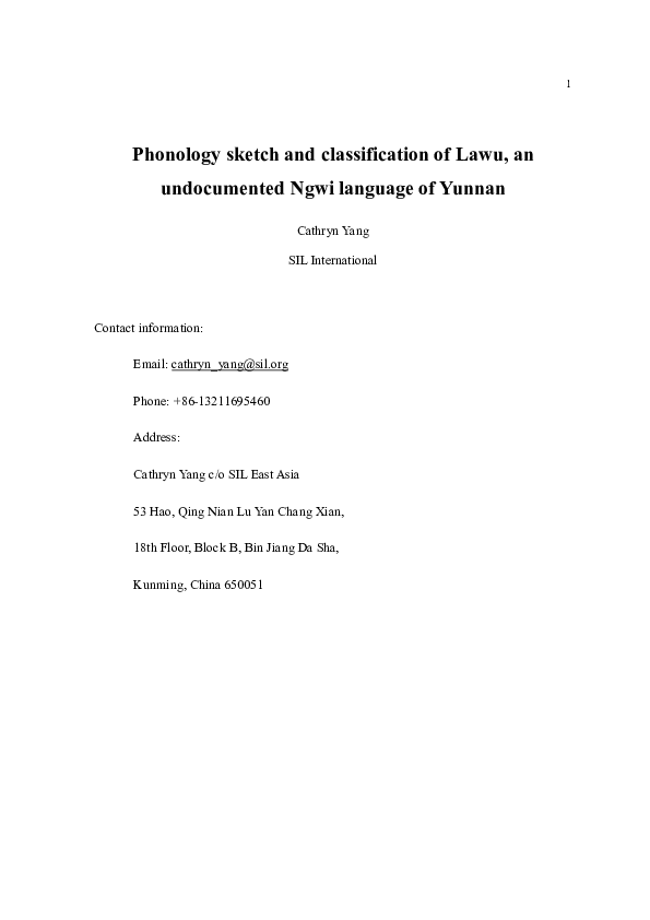 (PDF) Phonology sketch and classification of Lawu, an undocumented Ngwi ...