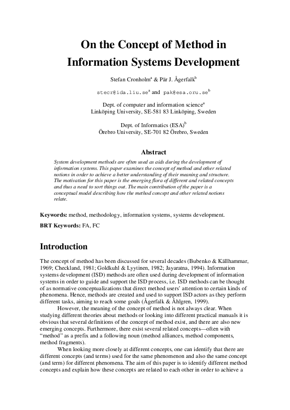 (PDF) On the Concept of Method in Information Systems Development