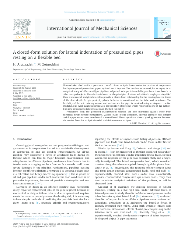 (PDF) A closed-form solution for lateral indentation of pressurized ...