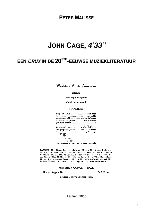 (PDF) John Cage, 4’33”: een crux in de 20ste-eeuwse muziekliteratuur