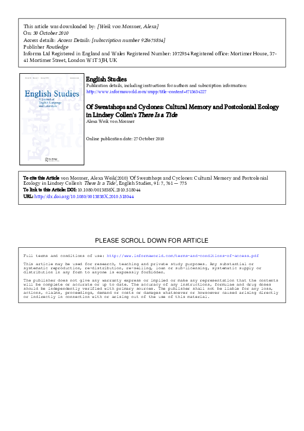 (PDF) Of Sweatshops and Cyclones: Cultural Memory and Postcolonial ...