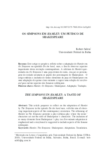 (PDF) The Simpsons in Hamlet: a taste of Shakespeare