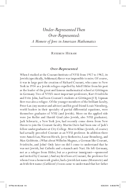 (PDF) Jews in US math---under-represented, then over-represented