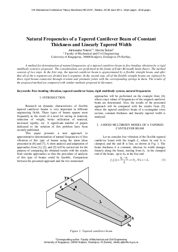 Natural Frequency Of Tapered Cantilever Beam - The Best Picture Of Beam