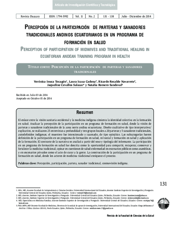 (PDF) Percepción de la participación de parteras y sanadores ...
