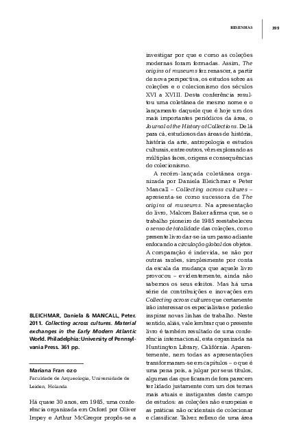 (PDF) [Book review] Bleichmar, Daniela & Mancall, Peter. Collecting ...