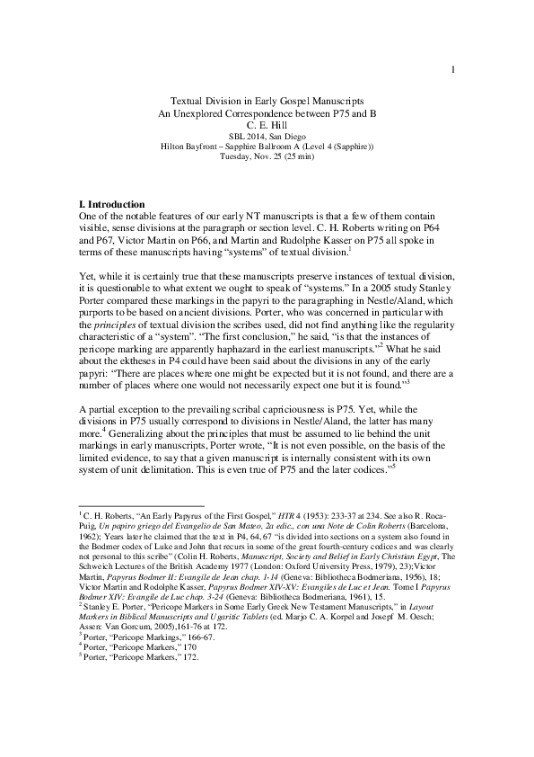 (PDF) Textual Division in Early Gospel Manuscripts. An Unexplored ...