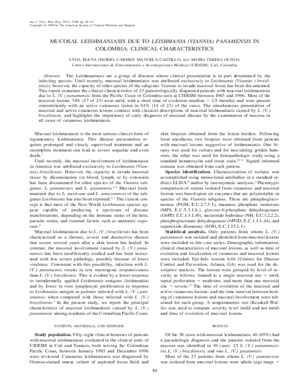 (PDF) MUCOSAL LEISHMANIASIS DUE TOLEISHMANIA (VIANNIA) PANAMENSIS IN ...