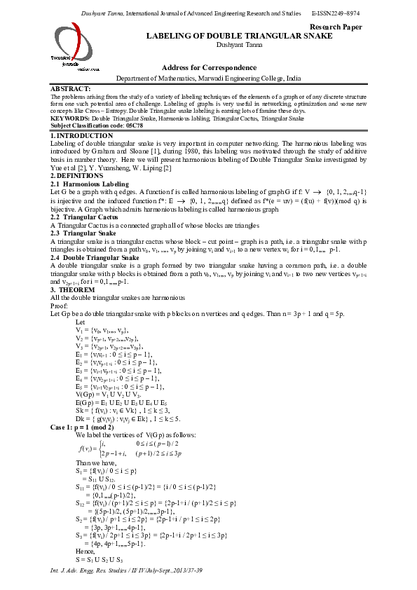 (PDF) Labeling of Double Triangular Snake