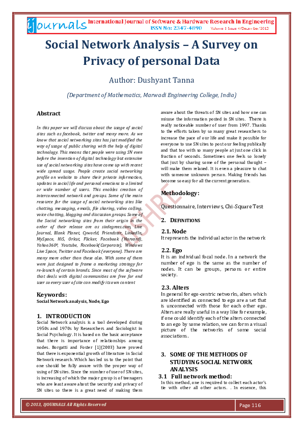 (PDF) Social Network Analysis – A Survey on Privacy of personal Data