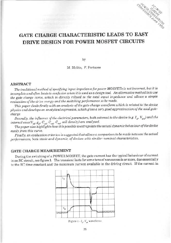 Gate charge leads to easy drive design for Power Mosfet circuits.