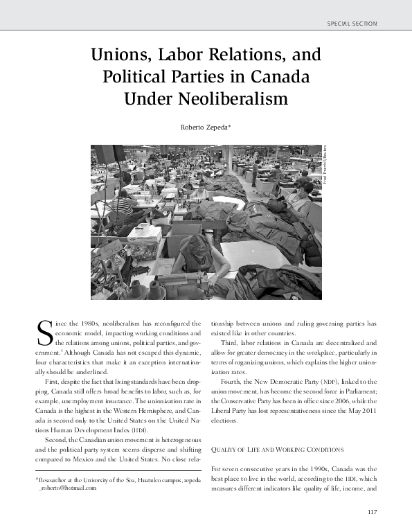 (PDF) Unions, Labor Relations and Political Parties in Canada Under ...