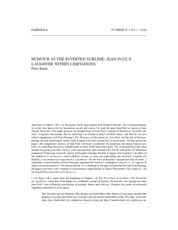 (PDF) Humour as the Inverted Sublime: Jean Paul's Laughter within ...