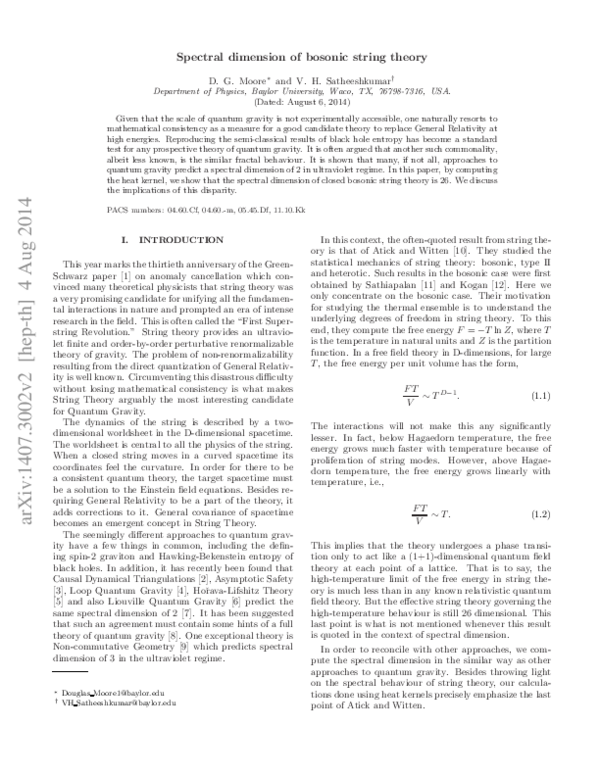 (PDF) Spectral dimension of bosonic string theory