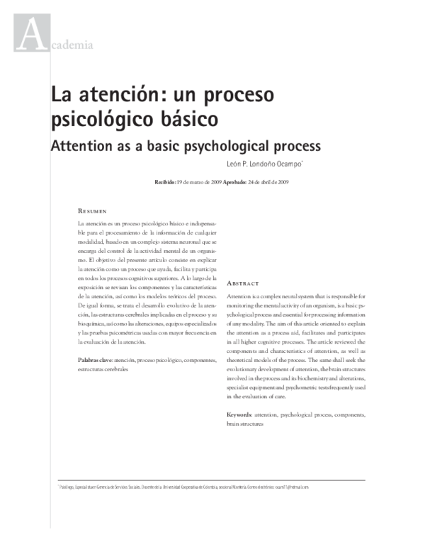 (PDF) La atención: un proceso psicológico básico Attention as a basic ...