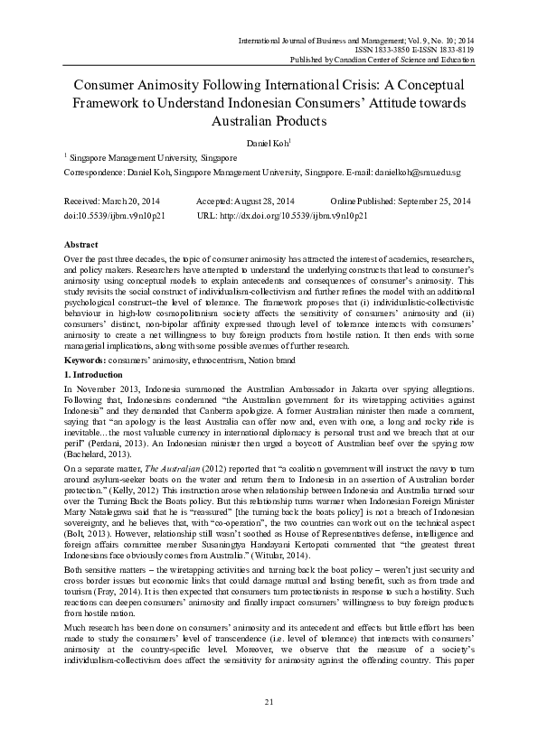 (PDF) Consumer Animosity Following International Crisis: A Conceptual ...