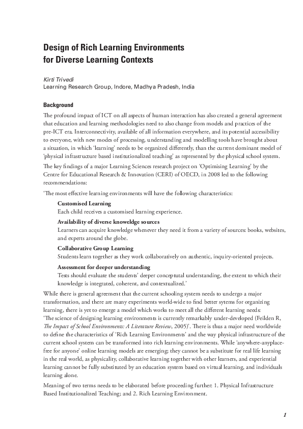 (PDF) Designing of Rich Learning Environments for Diverse Learning Contexts