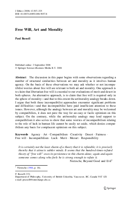 Pdf Free Will Art And Morality