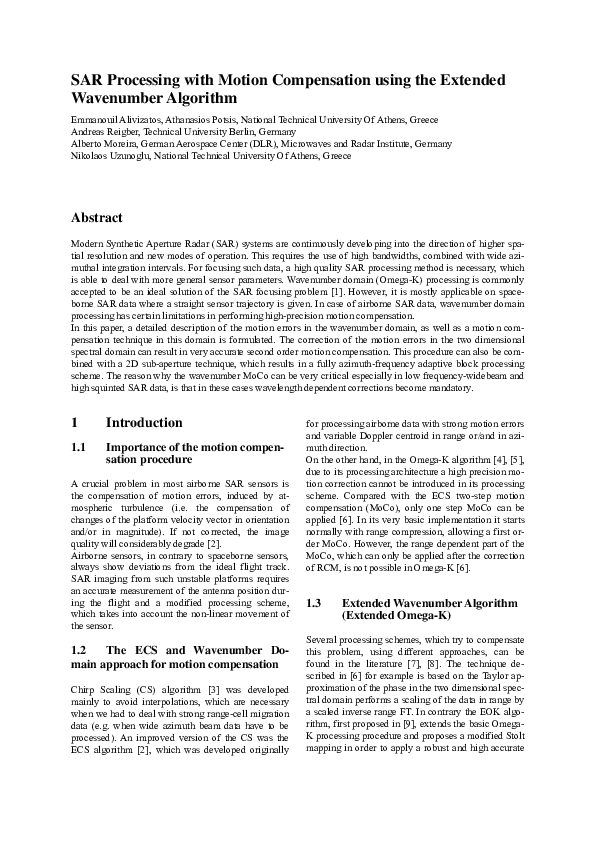 (PDF) SAR Processing with Motion Compensation using the Extended Wavenumber Algorithm
