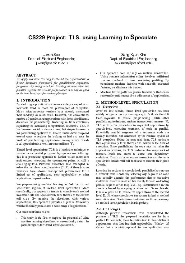 (PDF) CS229 Project: TLS, using Learning to Speculate