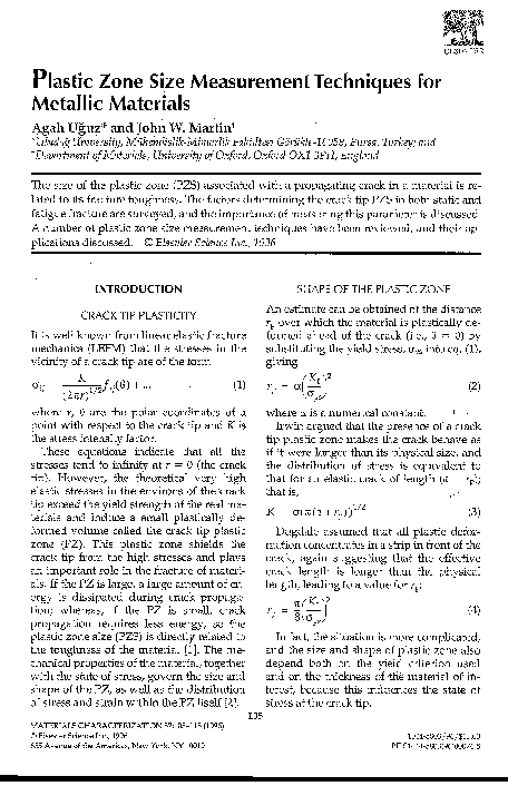 (PDF) Plastic Zone Size Measurement Techniques for Metallic Materials