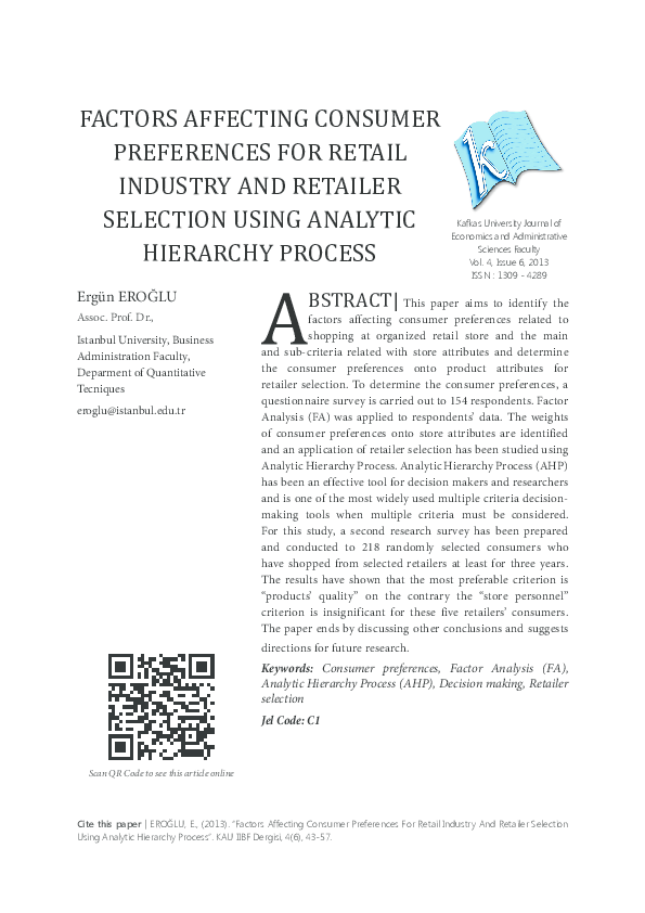(PDF) Factors affecting consumer preferences ahp