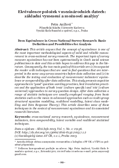 (PDF) Ekvivalence položek v mezinárodních datech: základní vymezení a ...