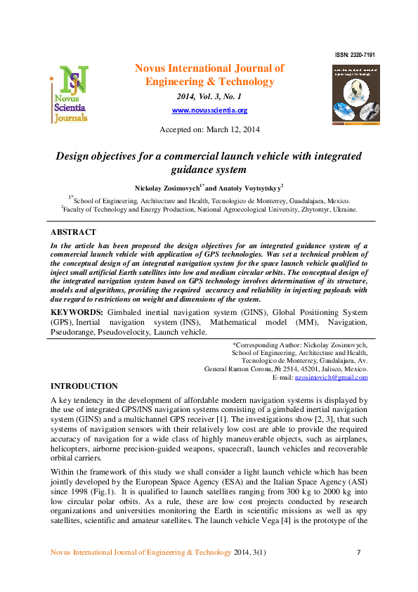 (PDF) Design objectives for a commercial launch vehicle with integrated ...