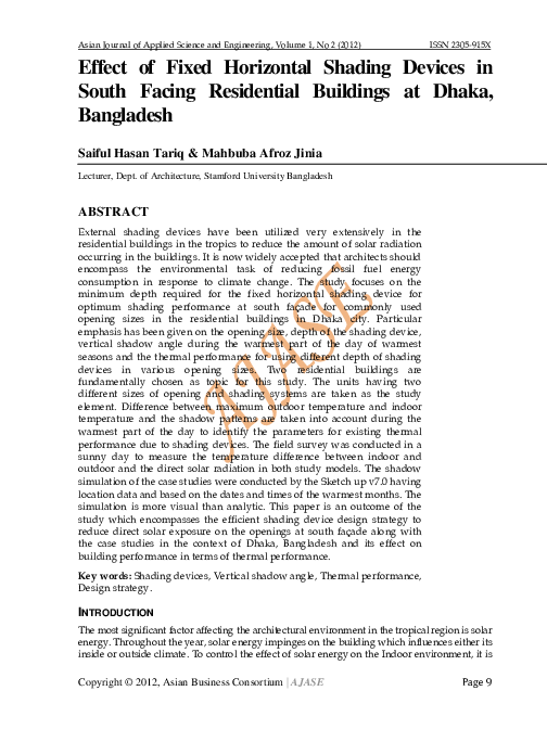 (PDF) Effect of Fixed Horizontal Shading Devices in South Facing ...