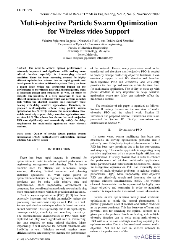 (PDF) Multi-objective Particle Swarm Optimization for Wireless video ...