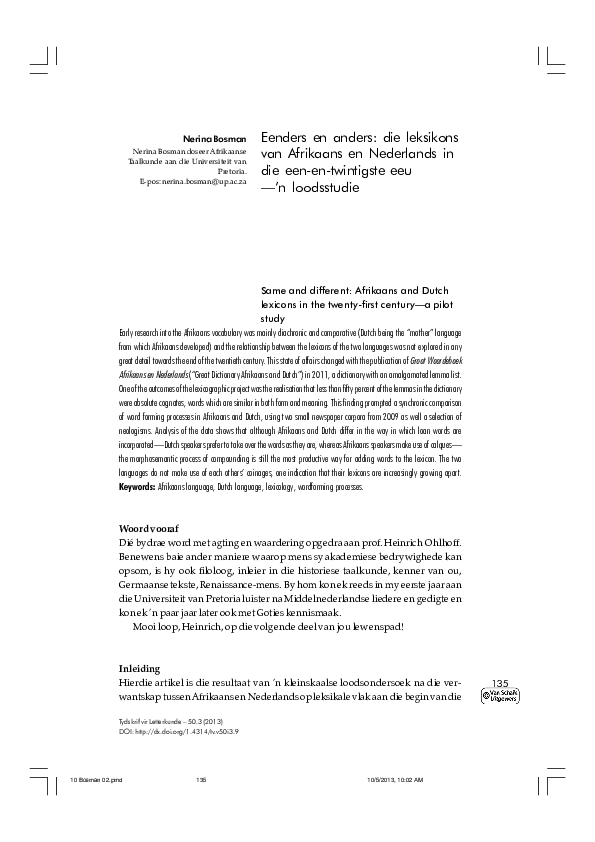 (PDF) Eenders en anders: die leksikons van Afrikaans en Nederlands in die een en twintigste eeu ...