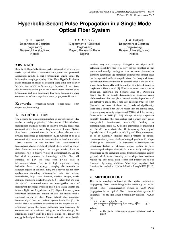 Pdf Hyperbolic Secant Pulse Propagation In A Single Mode Optical