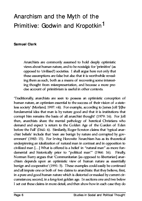 (PDF) Anarchism and the Myth of the Primitive: Godwin and Kropotkin