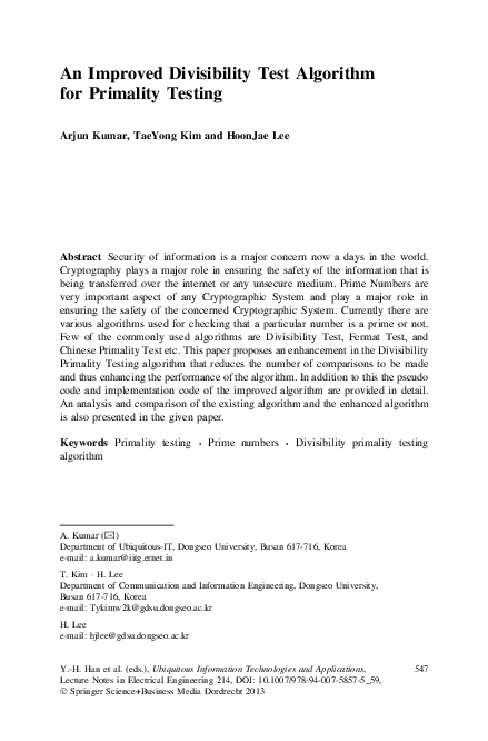 Pdf An Improved Divisibility Test Algorithm For Primality Testing 2697
